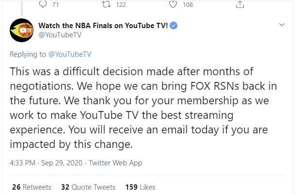 YouTube TV is dropping Fox Regional Sports Networks. - CWEB