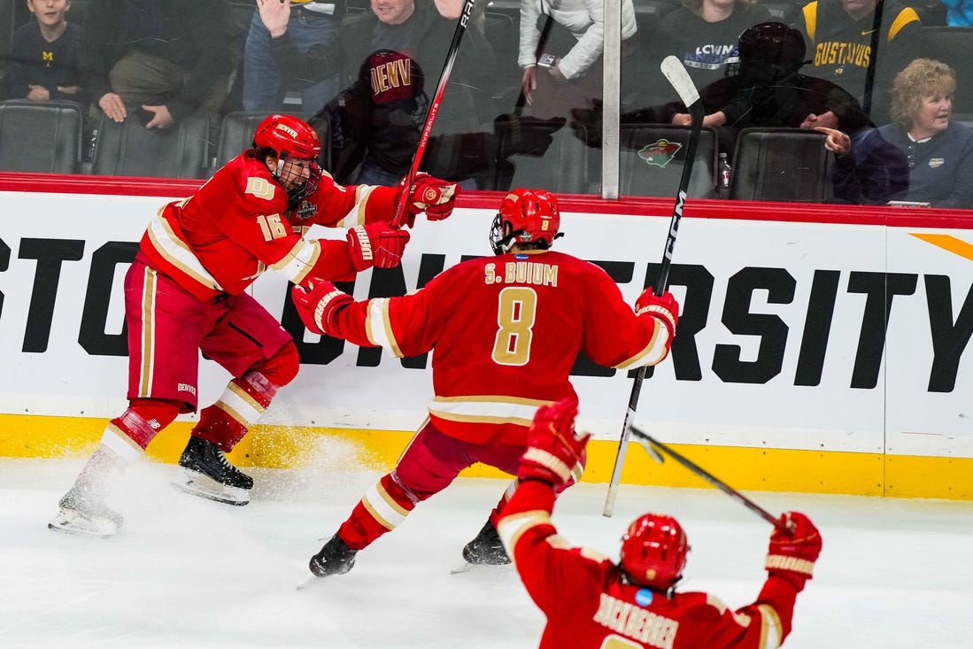 NCAAH News: Tristan Broz scores in OT as Denver beats BU in Frozen Four ...